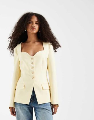 Asos Blazer &agrave; encolure ouverte - Babeurre-Jaune