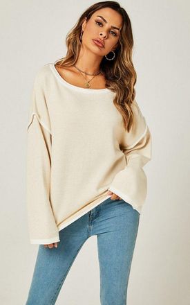 FS Collection Strickpullover Trendiges Oversize Pullovertop Pulloveroberteil - Damen Strick (Einheitsgr&ouml;&szlig;e: UK 8-16 / EU 36-44, 4 Farben: Marineblau, Beige, Schwarz