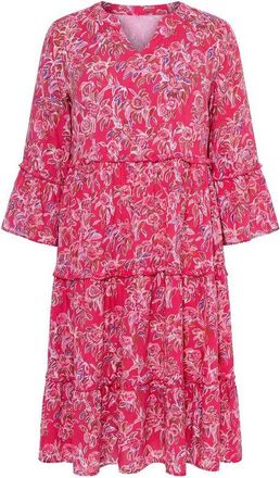 Ulla Popken Midikleid Kaftan-Kleid Volants Tunika-Ausschnitt 3/4-Arm