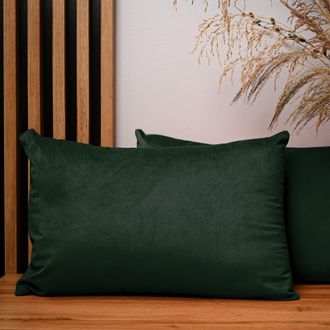 MG Design 2er Set Kissenbez&uuml;ge 40 x 60 cm in Dunkelgr&uuml;n - mit Rei&szlig;verschluss, samtig-weich mit dezentem Schimmer, pflegeleicht & langlebig