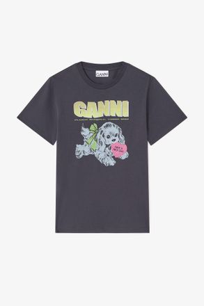 Ganni T-shirt noir &agrave; imprim&eacute; chiot Multicolore Coton biologique - Taille L - Pour Femme