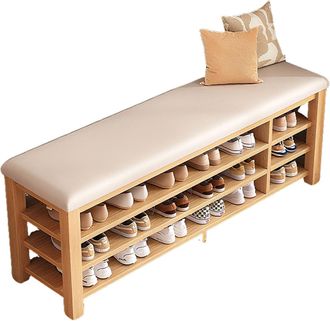 Generic Massive Holzbank mit Schuhstrainer Eingangsschuhgepackung gepolsterter Sitz Kleiner Eingangsbank Schlammroom Flur Schrank Organizer weiß 100cm