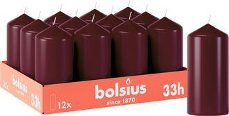 Bolsius Bolsius Glatte Stumpenkerzen - Bordeauxrot - 12 Stück - 12 x 6 cm - Dekorative Haushaltkerzen - Brenndauer 33 Stunden - Unparfümierte - Enthält Natürl