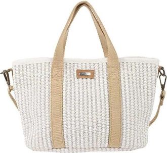 Les Tropeziennes Les Tropéziennes par M.Belarbi | Sac à main Gaia | Sac femme avec bandoulière en coton et cuir style bohème chic | 30 x 20 x 7 cm | Coloris blanc
