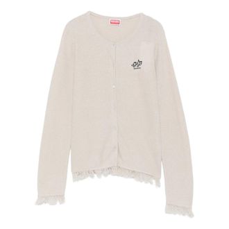 Kenzo Cardigan mit Fransenbesatz und Logo-Stickerei - - Knitwear - Damen - Wei&szlig; - L