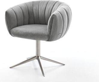 DELIFE Drehstuhl Jada-Flex Samt Grau Fu&szlig;kreuz Edelstahl 360&deg; drehbar Wippfunktion Taschenfederkern, Esszimmerst&uuml;hle