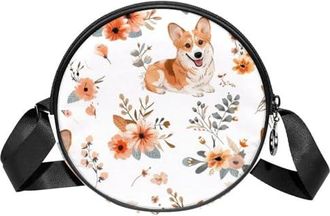 Generic Petit sac &agrave; bandouli&egrave;re circulaire pour femme, chien, sac &agrave; bandouli&egrave;re avec fermeture &eacute;clair, bretelles r&eacute;glables, sac &agrave; main rond d&eacute;contract&eacute; pour f