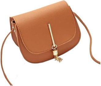 Generic Sac à bandoulière en cuir avec pompon for femmes, petit sac messager à rabat for dames, fourre-tout, portefeuille for téléphone portable(Brown)