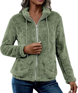 Generic Veste en peluche pour femme - Manteau en polaire Sherpa - Veste dhiver pour femme - Couleur unie - Chaud et confortable - Fermeture éclair - Vêtement 