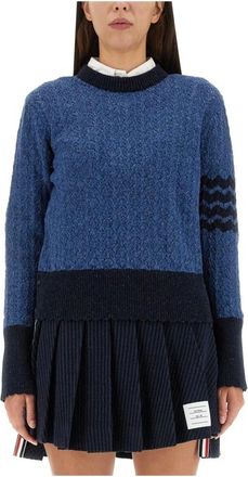 Thom Browne Femme, Pulls, Bleu, Taille: 34 FR Jersey &agrave; Rayures 4-Barres
