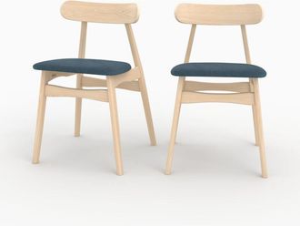 Rendez-Vous Déco Rendez-vous Déco - Lot de 2 chaises en tissu bleu et bois dhévéa - lisette