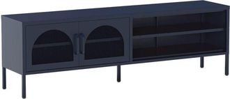 Altobuy OLIVIA - Meuble TV 160 cm 2 Portes Ajourées 2 Niches en Métal Bleu Foncé