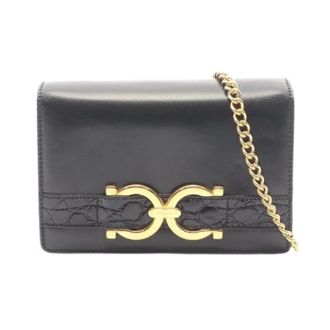 Ferragamo Pre-owned Gancini Mini Schultertasche aus gepr&auml;gtem Leder - - Pre-owned - Damen - Schwarzk - ONE SIZE