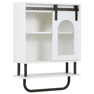 Giantex Badezimmerschrank h&auml;ngend, H&auml;ngeschrank mit Handtuchhalter, Wandschrank mit offenem Fach & Schiebet&uuml;r, f&uuml;r Bad, Wohnzimmer, K&uuml;chen, 50 x 20 x 69,5cm, 