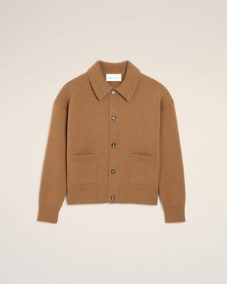 Ami Ami Paris - Cardigan marron col chemise en laine Camel - Taille : XXL - pour Homme