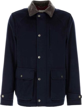 Brunello Cucinelli Veste en laine vierge avec empi&egrave;cements en nappa - Homme - Vestes - Bleu - Taille: S