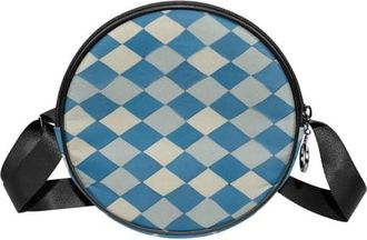 Generic Sac &agrave; bandouli&egrave;re rond pour femme, sac &agrave; bandouli&egrave;re r&eacute;tro &agrave; carreaux avec fermeture &eacute;clair, bretelles r&eacute;glables, sac &agrave; main rond d&eacute;contract&eacute; pour fem