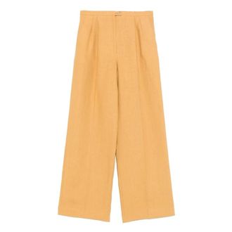 Forte_Forte Chice Leinen Canvas Bundfaltenhose - - Trousers - Damen - Gelb - M