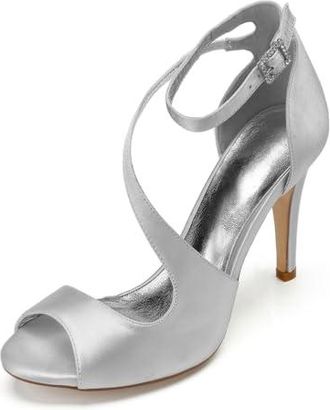 Generic Escarpins Femme Mari&eacute;e Bout Ouvert Btide Cheville Boucle Stylet Talons Sandales Chaussures De Mariee Bal 10.5 Cm,Argent,39 EU
