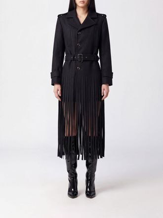 Pinko Langer zweireihiger Wollmantel von mit G&uuml;rtel und Fransen-Saum