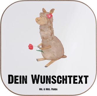 Mr. & Mrs. Panda Personalisierter Untersetzer Alpaka Blume - Personalisierte Geschenke, Witz, Lamas, Lama, Filzuntersetzer, Kerze, Bedrucken, Personalisieren, Flaschen