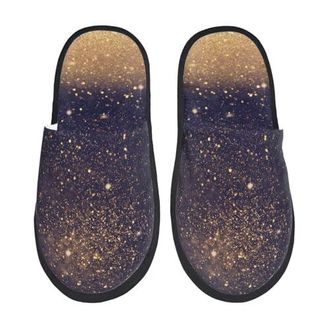 Generic Paillettes Noires Et Dor&eacute;es Femme Homme Slippers Chaud Chaussons Peluche Pantoufles Pour Int&eacute;rieur Hiver Automne L