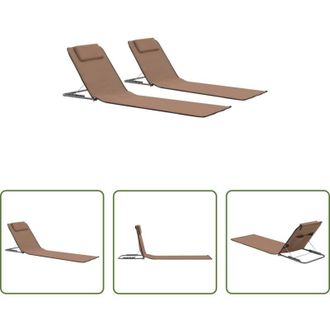 vidaXL vidaXL Chaise de d&eacute;tente - Tapis de plage pliables 2 pcs Acier et tissu marron
