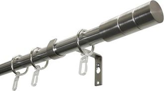 Gardinia Gardinenstangen-Set Zylinder, 1-läufig, Komplettstilgarnitur inkl. Befestigungsmaterial, Ø 19 mm, 220 cm, Metall, Edelstahl-Optik