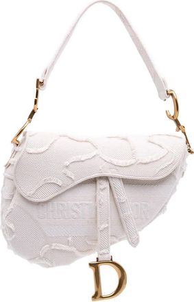 Dior sac porté épaule Saddle en toile brodée à motif camouflage (2020) - Blanc