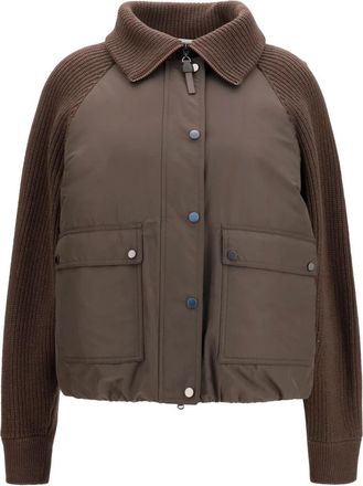 Brunello Cucinelli Daunenjacke mit Woll&auml;rmeln - - Jackets - Damen - Braun - M