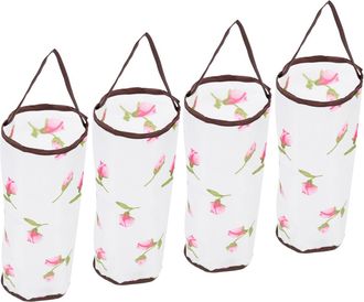 DOITOOL 4 Stück Teiliges Müllbeutelhalter mit Blumenmuster Wandhängender Kunststoffbeutel Organizer mit Zugband Wiederverwendbarer Küchen Einkaufstaschenhalte