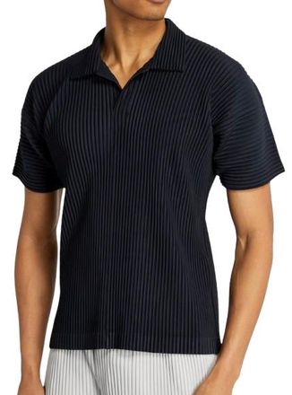 Issey Miyake Navy Pleated Polo-Shirt Size S