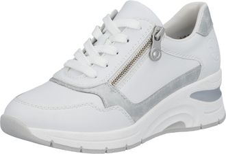Rieker Keilsneaker RIEKER, Damen, Gr. 37, wei&szlig;, silberfarben, Leder, unifarben mit Farbeinsatz, Schuhe, Halbschuh, Freizeitschuh, Schn&uuml;rschuh in schmaler For