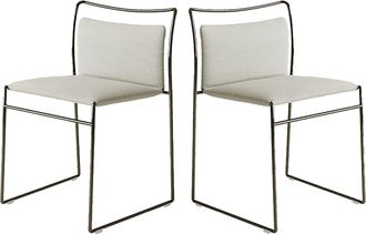 Generic 2er-Set Esszimmerstühle Im Mid-Century-Modern-Stil Mit Leinensitzfläche, Stapelbarem Metallrahmen for Küche Und Esszimmer(Gray a)