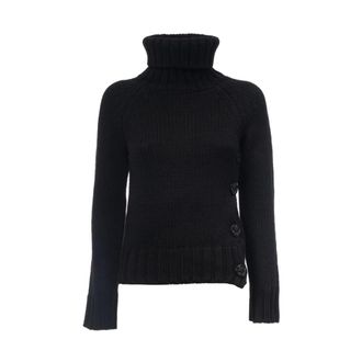 Aspesi Dicker Woll-Dolcevita mit Knopfdetail - - Knitwear - Damen - Schwarzk - M