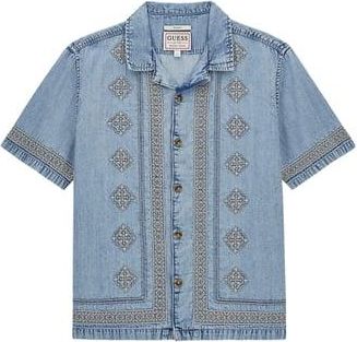 Guess Chemise brod&eacute;e &agrave; manches courtes en coton m&eacute;lang&eacute;