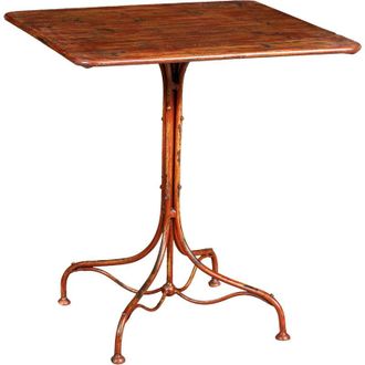 Biscottini International Quadratischer Couchtisch aus Schmiedeeisen, Gartentisch, Bar-, Bistro- und Restauranttisch, Antik-Rot-Finish, 70 x 70 x 76 cm