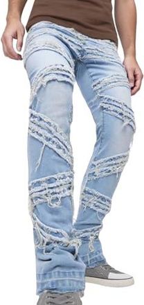 Generic Jean Homme Jeans Homme Jean Homme Regular Confortable Classique D&eacute;chir&eacute; Empil&eacute; Regular Fit - Streetwear Tendance avec Effet Stacked &Agrave; La Cheville pour