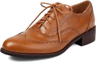 Generic Chaussures Oxford Brogues Multicolores pour Femmes Design r&eacute;tro Wingtip &agrave; Lacets Talon Bas &eacute;pais Cuir PU Bout Rond Style Britannique Classique pour Us