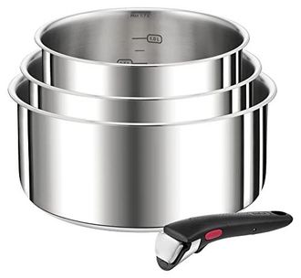 T-fal L898S4 Ingenio Preference Lot de 4 casseroles empilables pour &eacute;conomiser de lespace en acier inoxydable de qualit&eacute; sup&eacute;rieure - Convient &agrave; linduction 