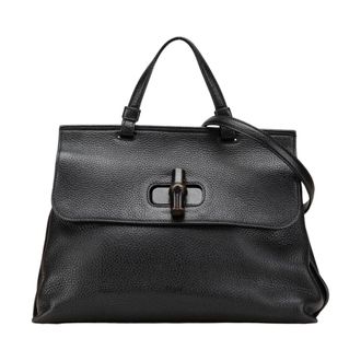 Gucci Pre-owned Sac seau moyen en cuir Bamboo - Femme - Pre-owned - Noir - Taille: ONE Size