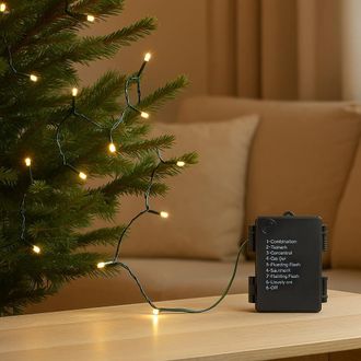 Star-Max Batteriebetriebene LED Lichterkette 144 warmwei&szlig;e LEDs - 7,5 cm Abstand, 8 Funktionen & Timer, IP44, 3xAA, gr&uuml;nes Kabel, Innen & Au&szlig;en geeignet