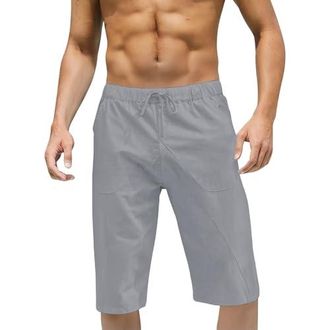 Generic Short de plage pour homme - En coton et lin - Pantalon baggy sarouel - Pantalon de plage avec poches - Coupe droite, gris, XXL