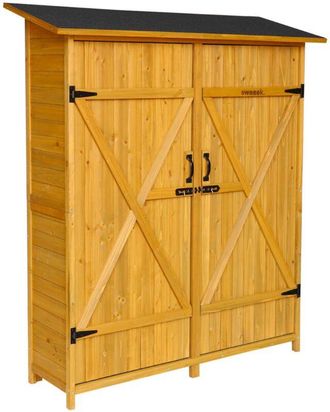 Sweeek Gartenschuppen 140 cm aus Tannenholz, 4 Staur&auml;ume