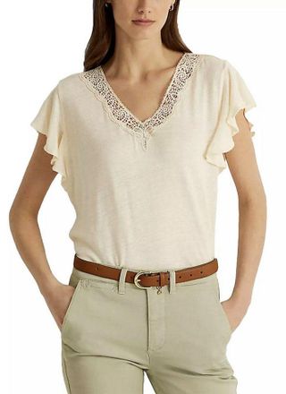 Lauren Ralph Lauren Blusentop SIGLAY LINEN V-Neck Ruffle