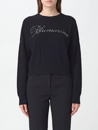 Blumarine Wollpullover mit Rundhalsausschnitt, Strass-Logo und &uuml;berschnittenen Schultern