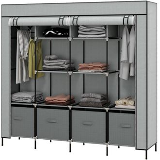 HOMCOM Stoffschrank Kleiderschrank, Faltschrank mit Kleiderstange, 10 F&auml;chern, 4 Schubladen, Garderobe in Vlies-Optik f&uuml;r Schlafzimmer, Flur, Dunkelgrau