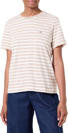 GANT Damen Reg Striped Shield T-Shirt, Dry Sand, M EU