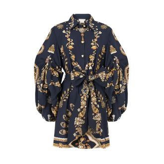 Camilla Femme, Robes, Bleu, Taille: 38 FR Robe Chemise Taurus Rising &agrave; Manches Volumineuses avec Ceinture
