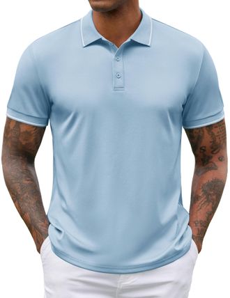 Coofandy Poloshirt Herren Kurzarm Sommer Business Poloshirt Männer Einfarbig Polohemd Golf Shirt Polo Tshirt Slim Fit Sport Shirt Hellblau XXL